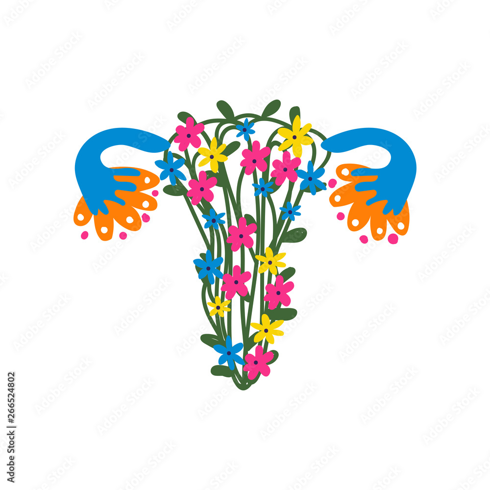 Female Reproductive System Made of Colorful Flowers and Plants Vector ...