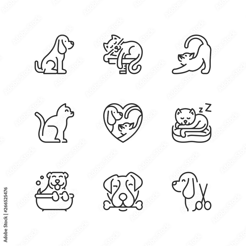 Outline icons. Pets, dogs and cats Stock Vector | Adobe Stock