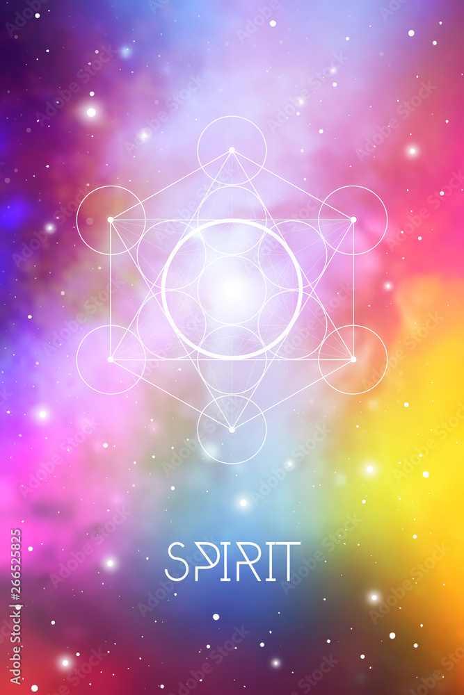 Spirit element symbol inside Metatron Cube and Flower of Life in front ...