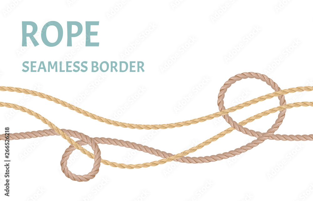 Rope, string seamless border. Thread, nautical cord isolated on white ...