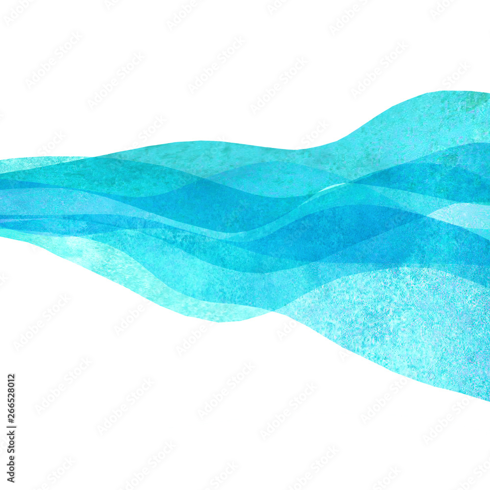 Watercolor transparent wave sea ocean teal turquoise colored background ...