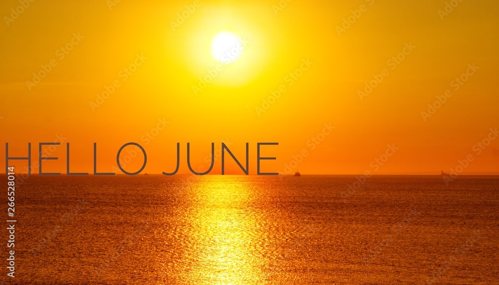Banner hello june. Text on the photo. Text hello June. New month. New ...
