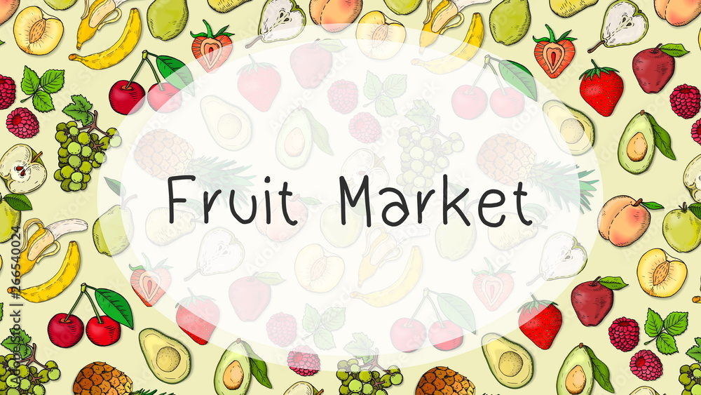 Vector Illustration of fruits pattern sketch style. Fruit market ...