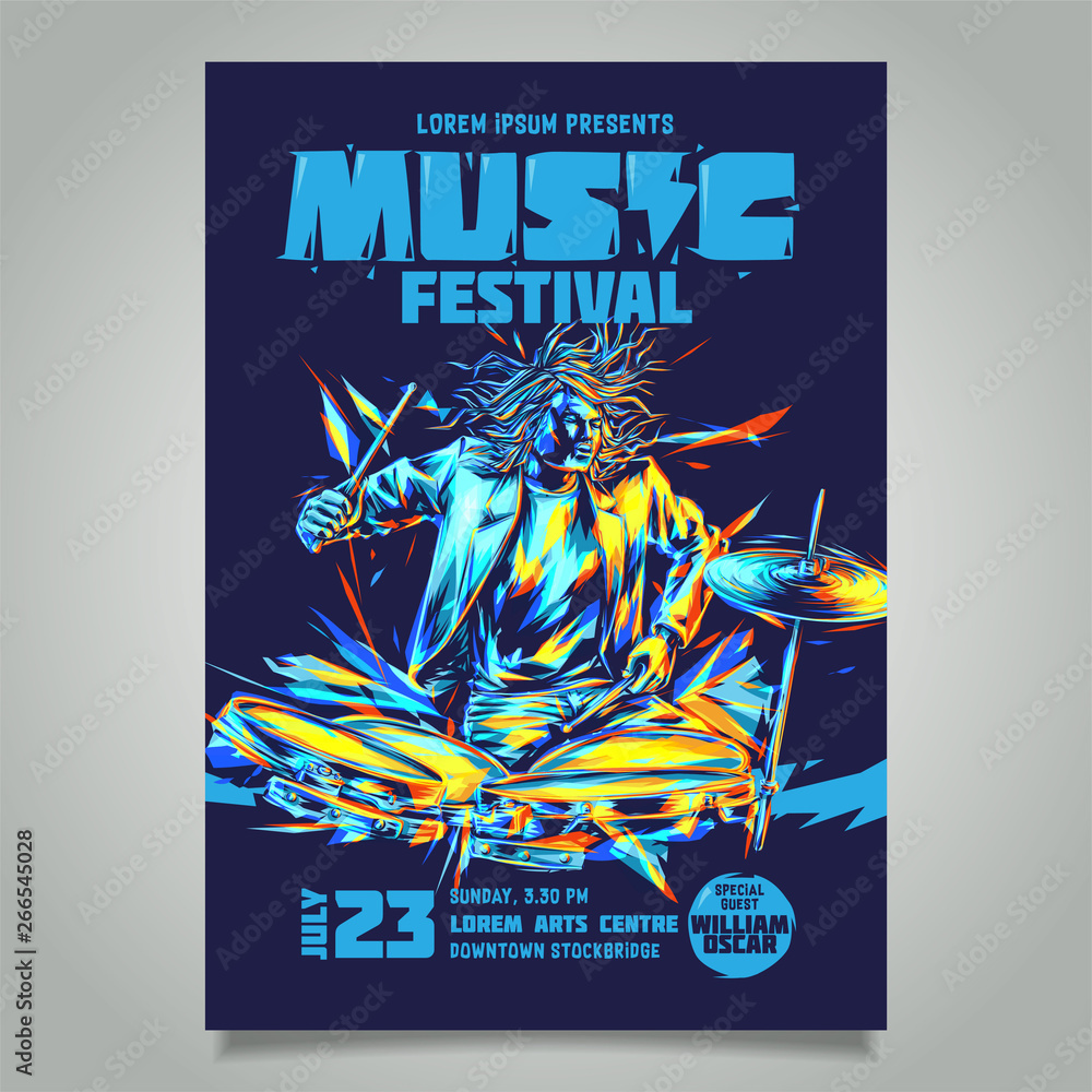 Vector template for a concert poster or a flyer featuring a musician ...