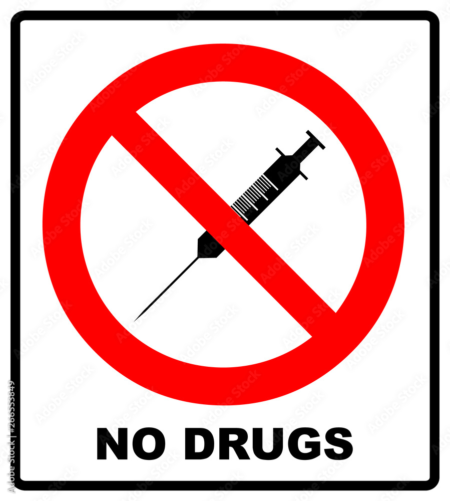 No drugs, prohibition sign of syringe, illustration isolated on white ...