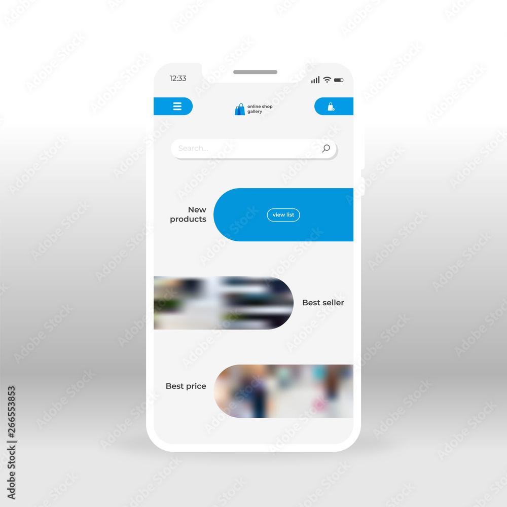 Blue shopping UI, UX, GUI screen for mobile apps design. Modern ...