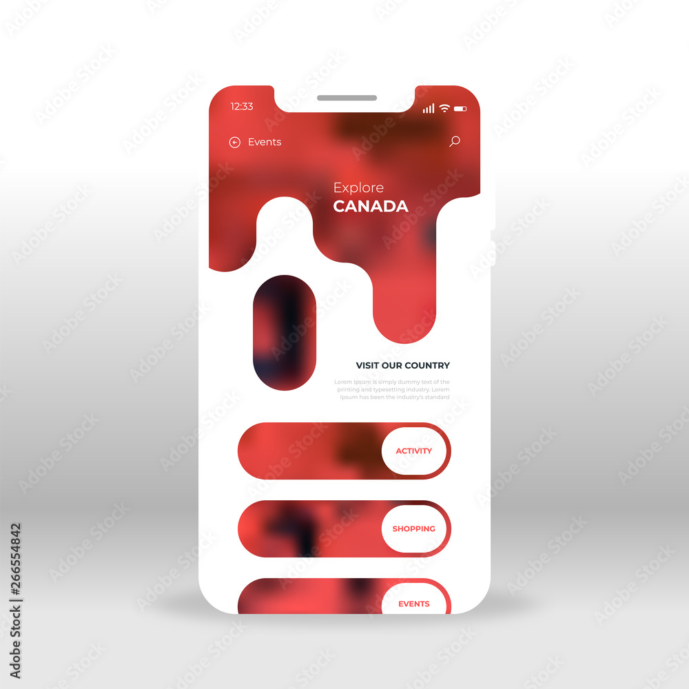 Red events UI, UX, GUI screen for mobile apps design. Modern responsive user interface design of ...