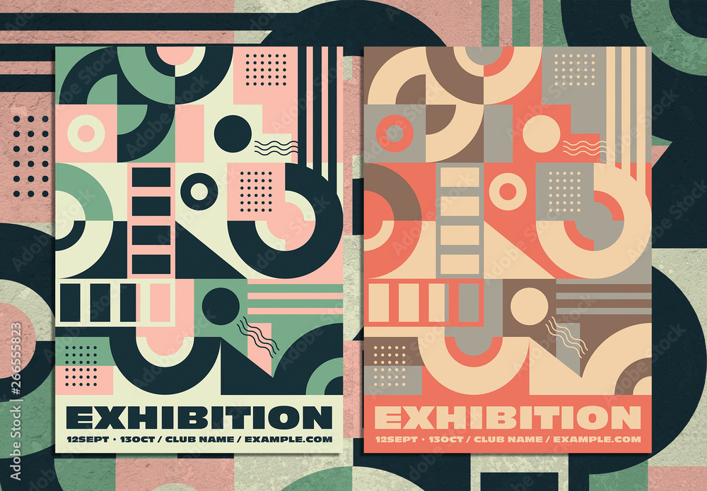 Vintage Abstract Flyer Layout with Colorful Geometric Pattern Stock ...