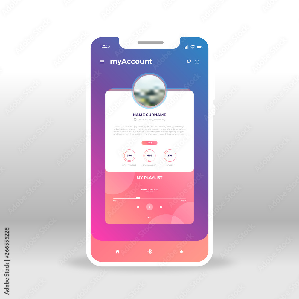 Liquid background social media user account UI, UX, GUI screen for ...