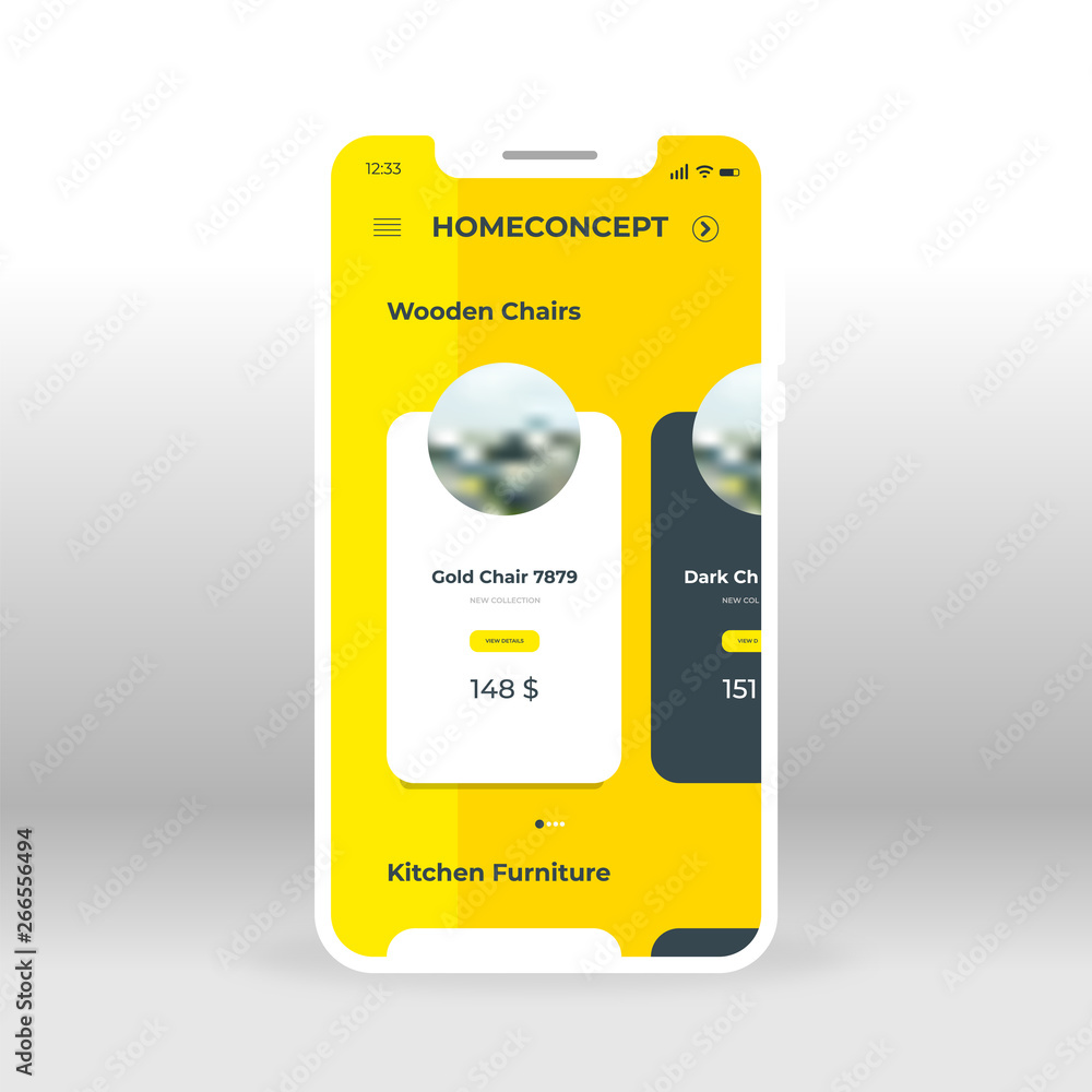 Yellow home concept products UI, UX, GUI screen for mobile apps design ...