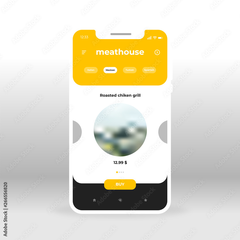 Yellow meat house restaurant menu UI, UX, GUI screen for mobile apps ...