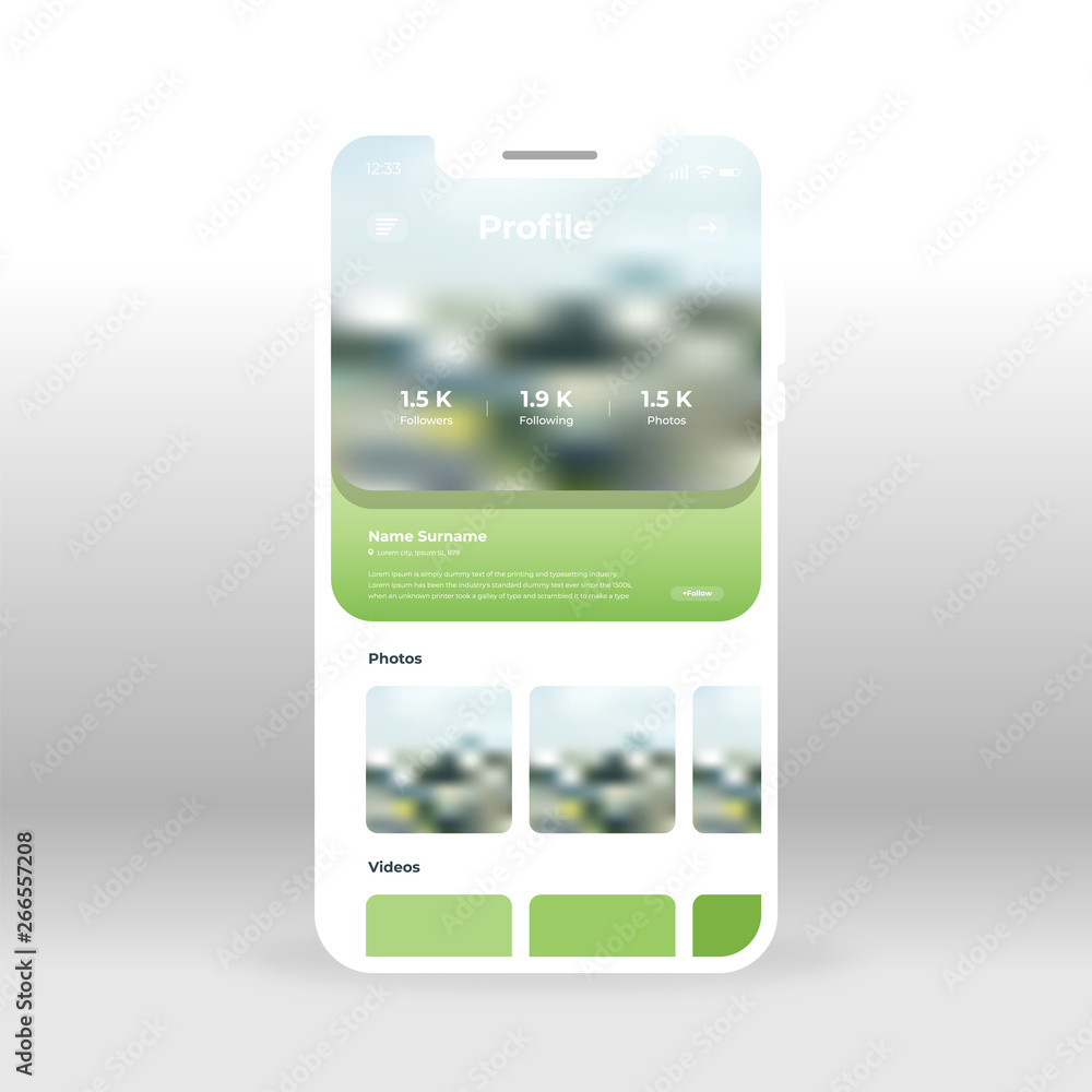 Green Social Network Profile page UI, UX, GUI screen for mobile apps ...