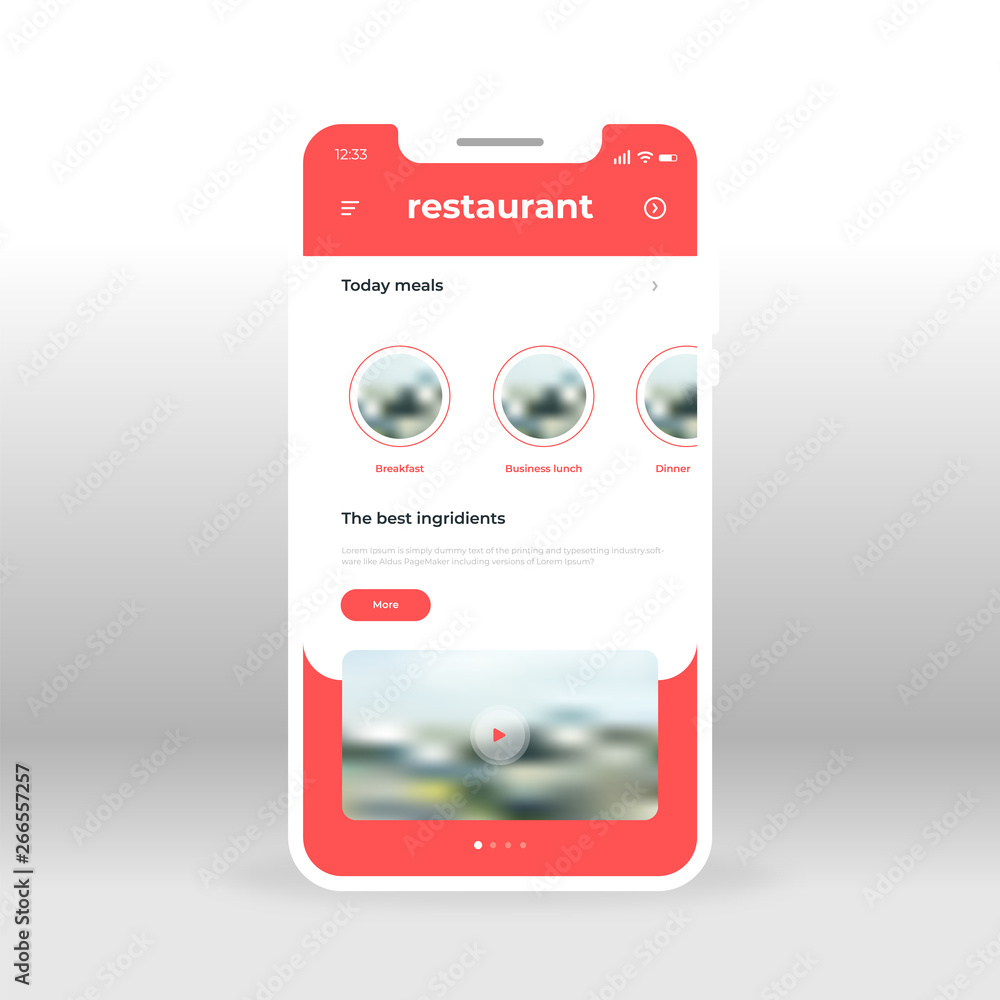 Red Restaurant meals UI, UX, GUI screen for mobile apps design. Modern ...