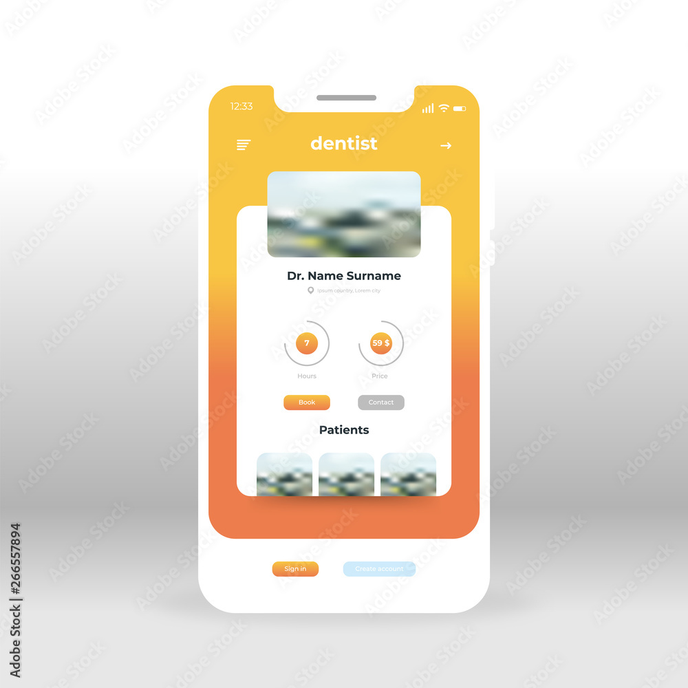 Orange and yellow gradient background. Dentist Profile UI, UX, GUI ...