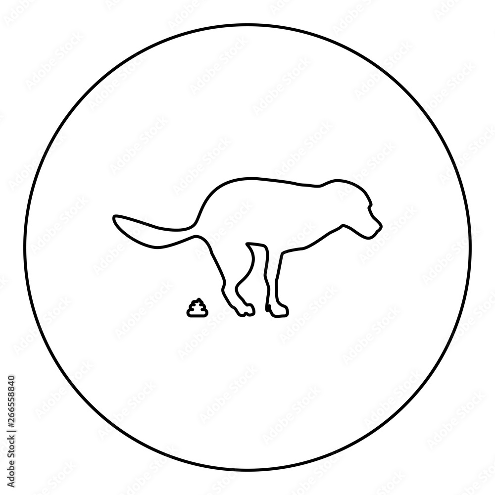 The dog poops icon in circle round outline black color vector ...