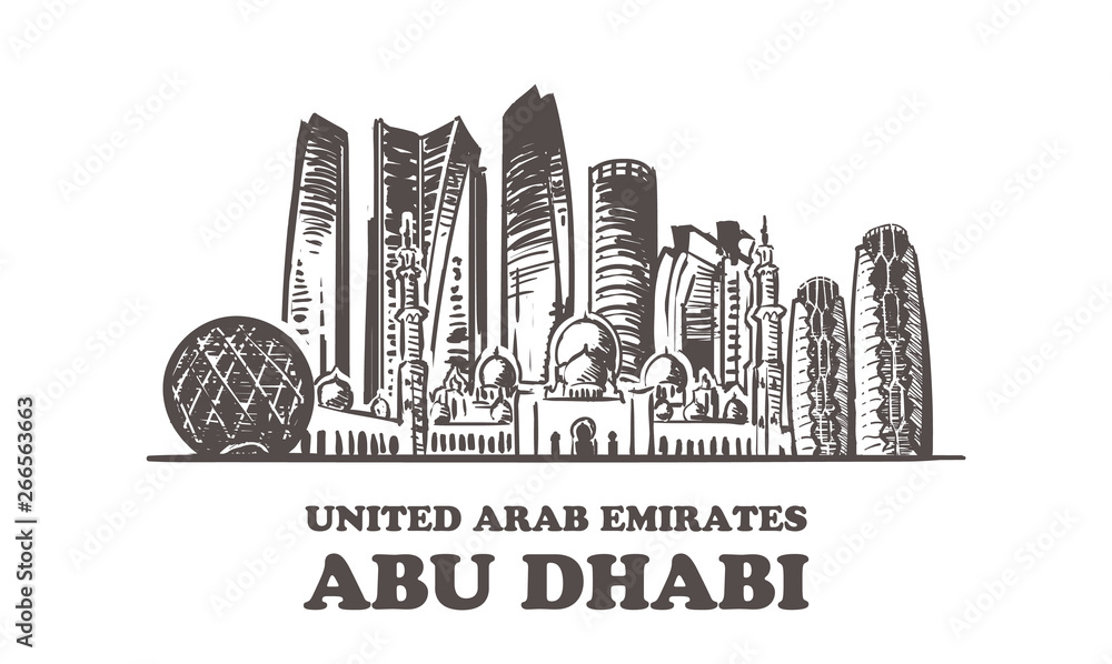 Abu Dhabi sketch skyline. United Arab Emirates, Abu-Dhabi hand drawn ...