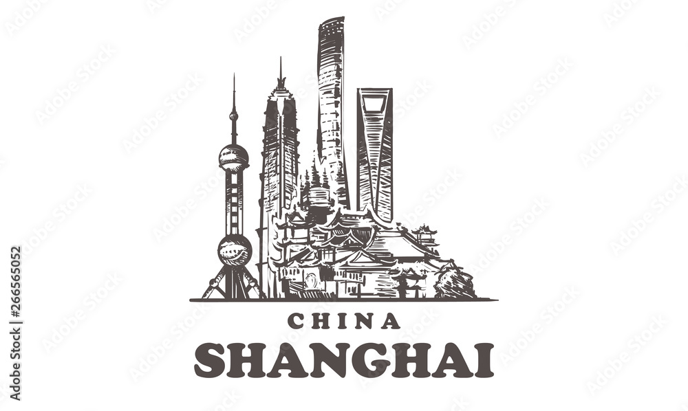 Shanghai sketch skyline. China, Shanghai hand drawn vector illustration ... Shanghai sketch skyline. China, Shanghai hand drawn vector illustration ...
