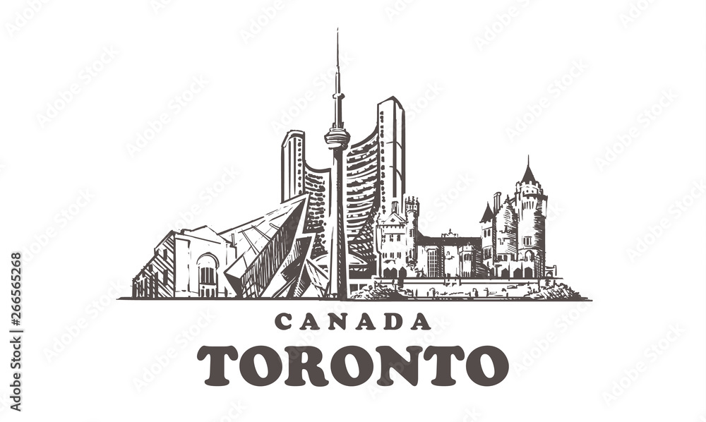 Toronto sketch skyline. Canada, Toronto hand drawn vector illustration ...