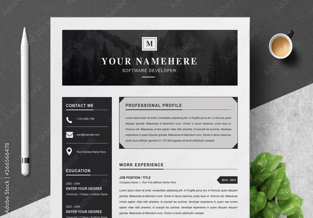 Black Resume Layout Stock Template | Adobe Stock