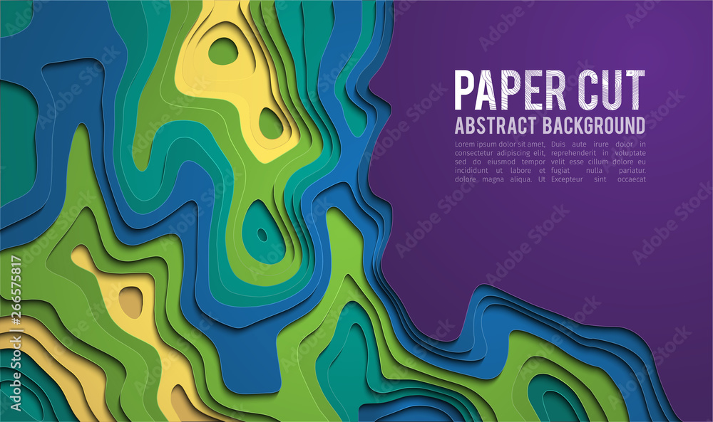 Colorful paper cutout. Paper cut banner concept. Paper carve blue ...