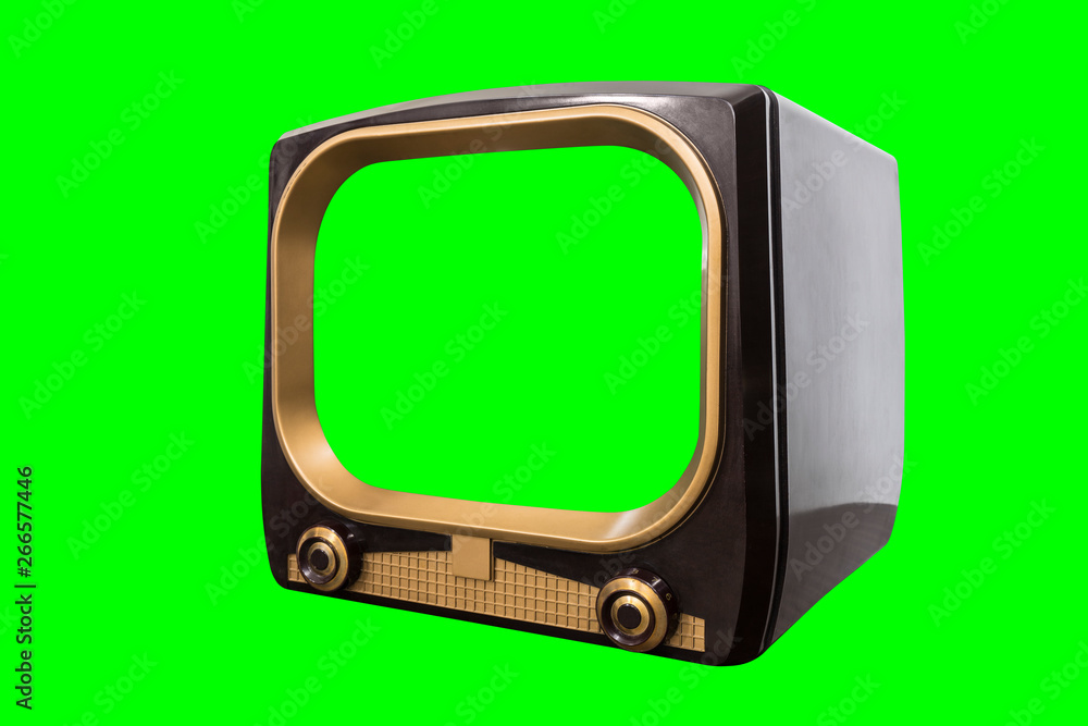VIntage 1950s Television Isolated with Chroma Screen and Background ...