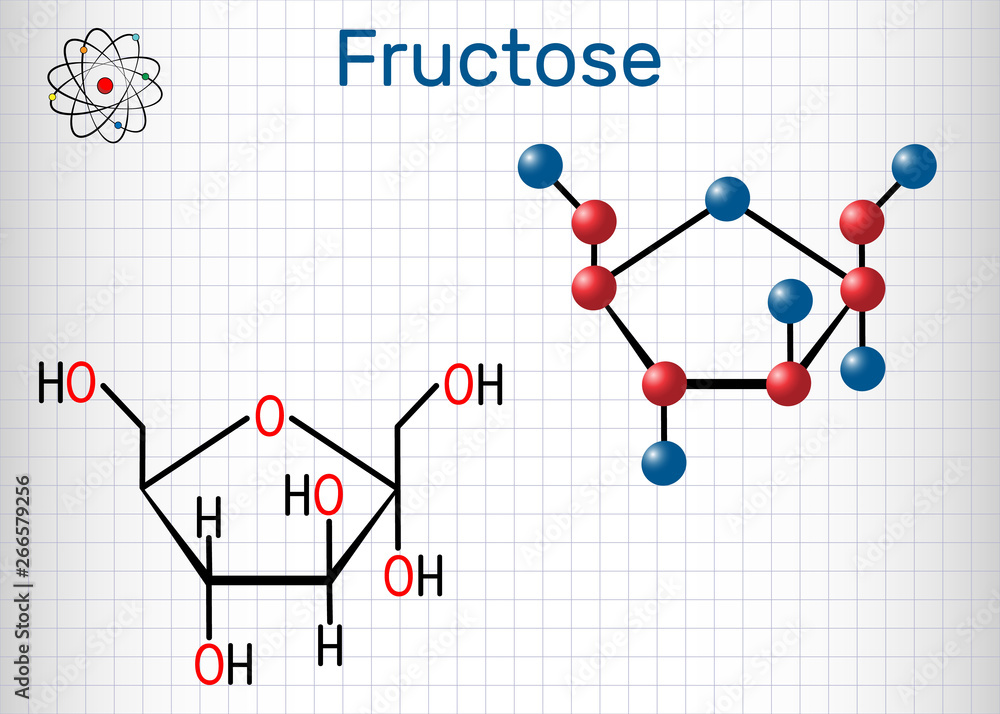 Fructose, aalpha-D-fructofuranose molecule. Cyclic form. Structural ... Fructose, aalpha-D-fructofuranose molecule. Cyclic form. Structural ...