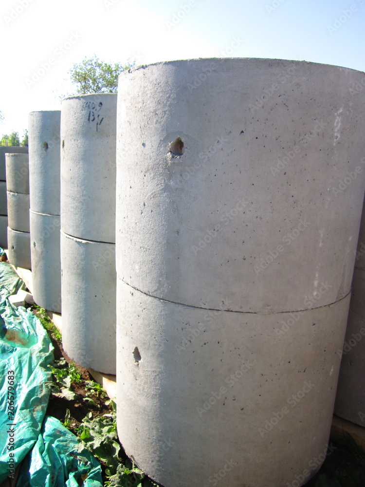 Reinforced concrete rings for the installation of wells Stock Photo ...