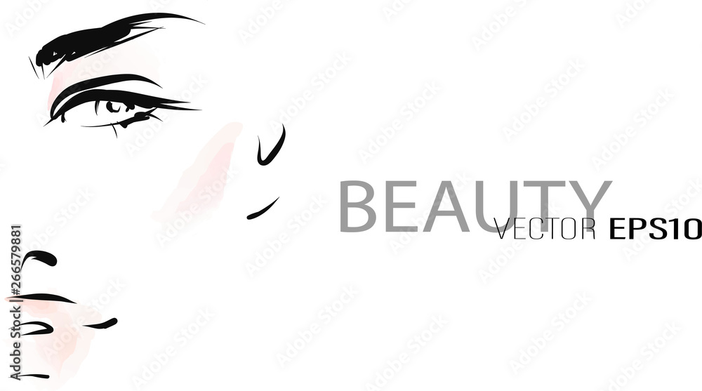 Beautiful woman face. Hand-drawn illustration. Beauty industry, make-up ...