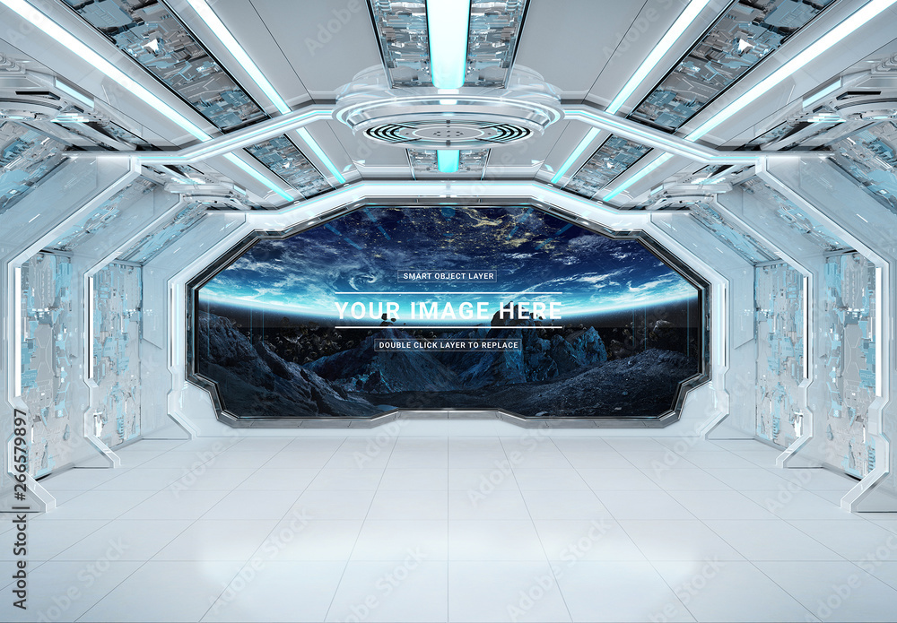 White Spaceship Large Window Mockup Stock Template | Adobe Stock