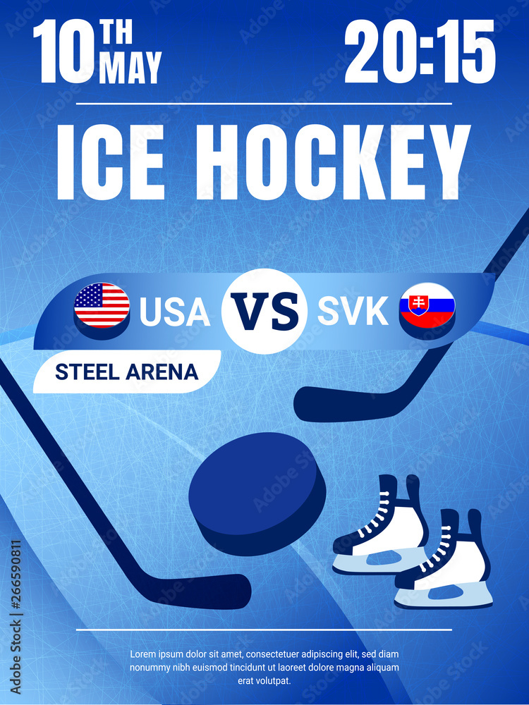 Ice Hockey poster vector illustration. USA with Slovakia game flyer ...