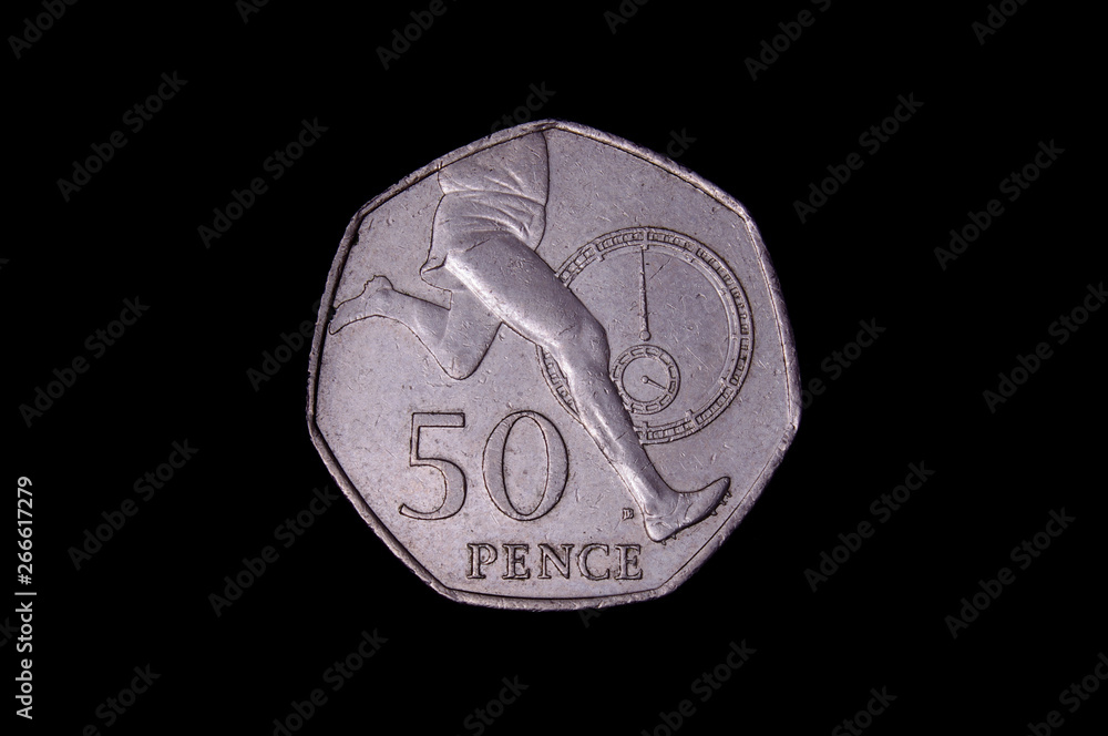 Commemorative 50 pence UK coin with runner legs Stock Photo | Adobe Stock