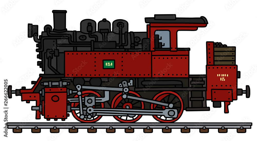The vectorized hand drawing of a vintage red tank engine steam ...