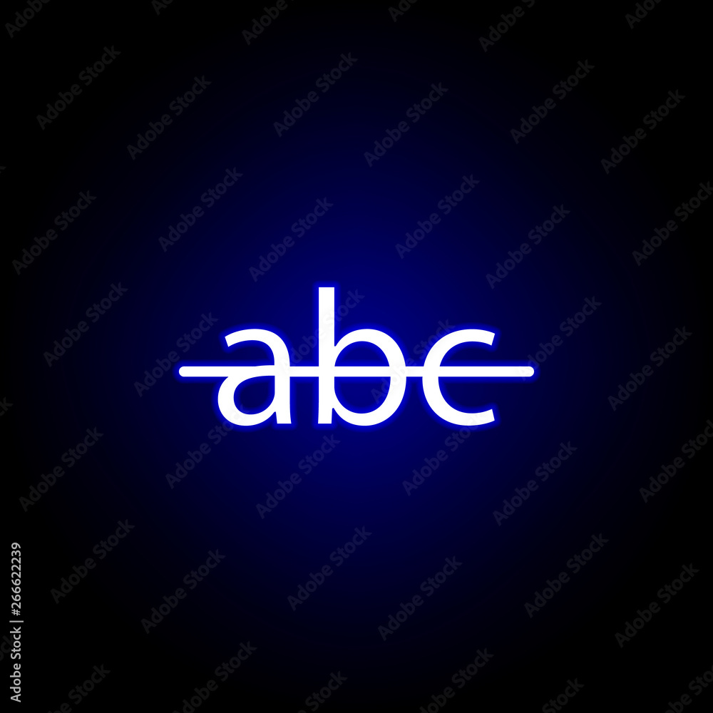strikethrough text icon in neon style. Can be used for web, logo ...