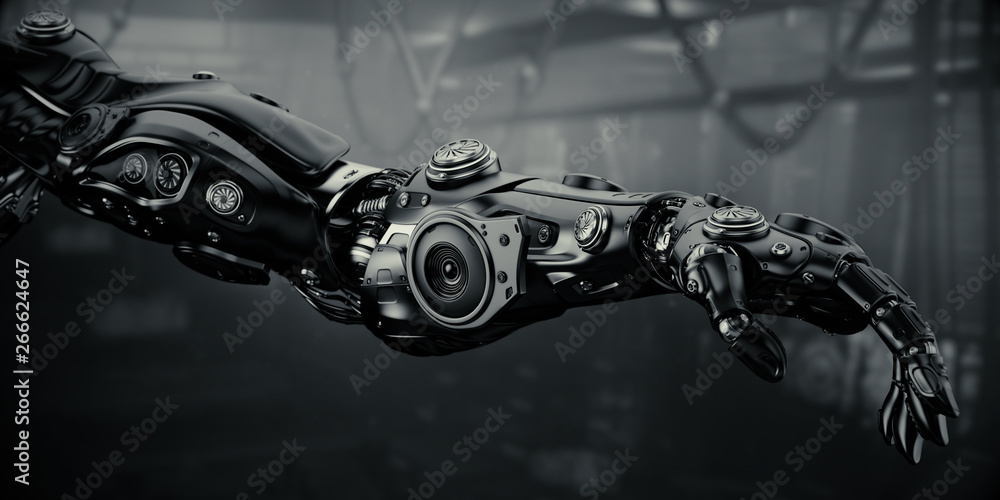 Robotic arm on sci-fi background, 3d rendering Stock Illustration ...