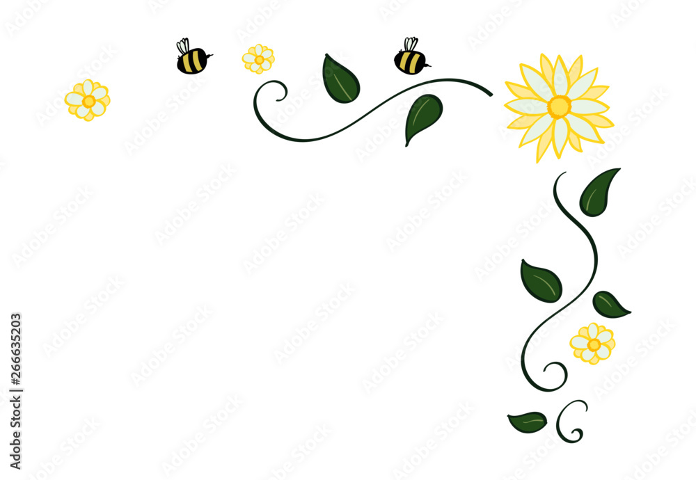 Daisy and Bumble Bee Corner Border Stock Vector | Adobe Stock
