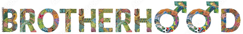 Word BROTHERHOOD with symbol of Mars is a male floor sign. Vector ...