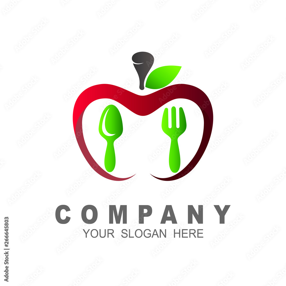 Apple logo with a display with a spoon and fork, restaurant vector logo ...