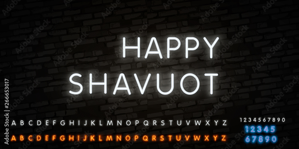 Jewish holiday of Shavuot. Vector set of realistic isolated neon sign ...