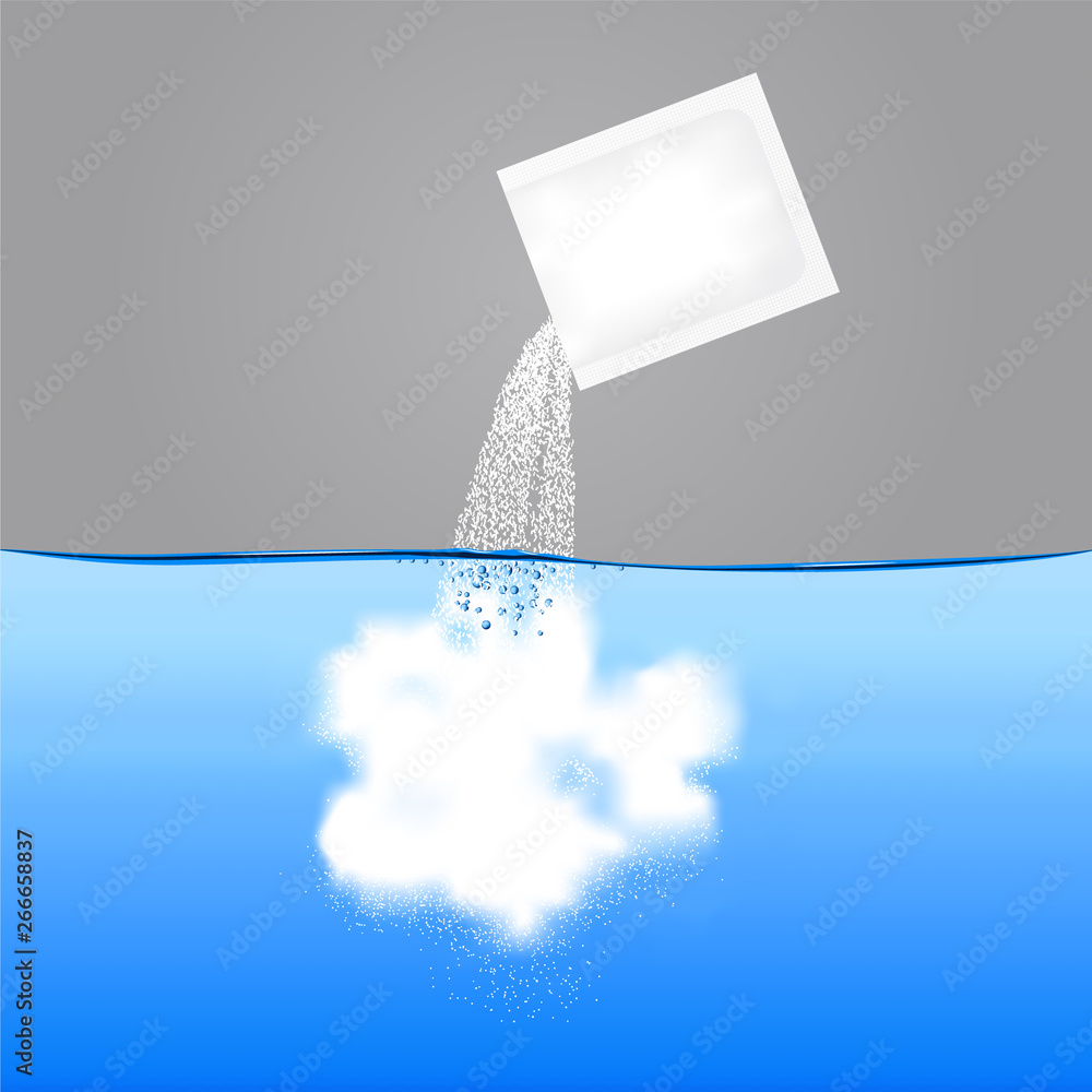 Vector illustration depicting how granules dissolve quickly in water ...