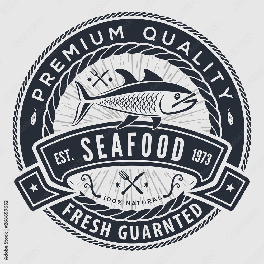 Seafood label, badge, emblem or logo for seafood restaurant, menu ...