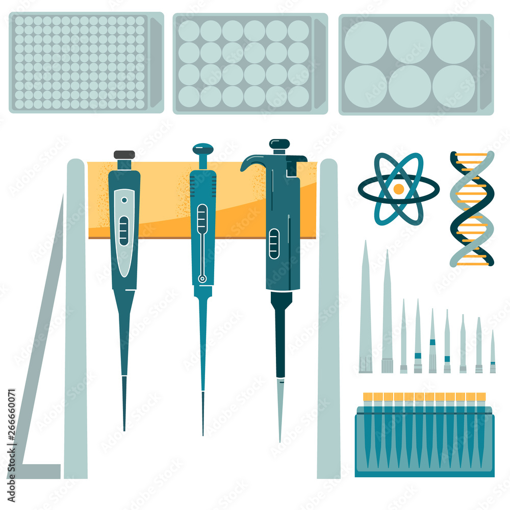 vector illustration. laboratory pipette with tablets and tips Stock ...