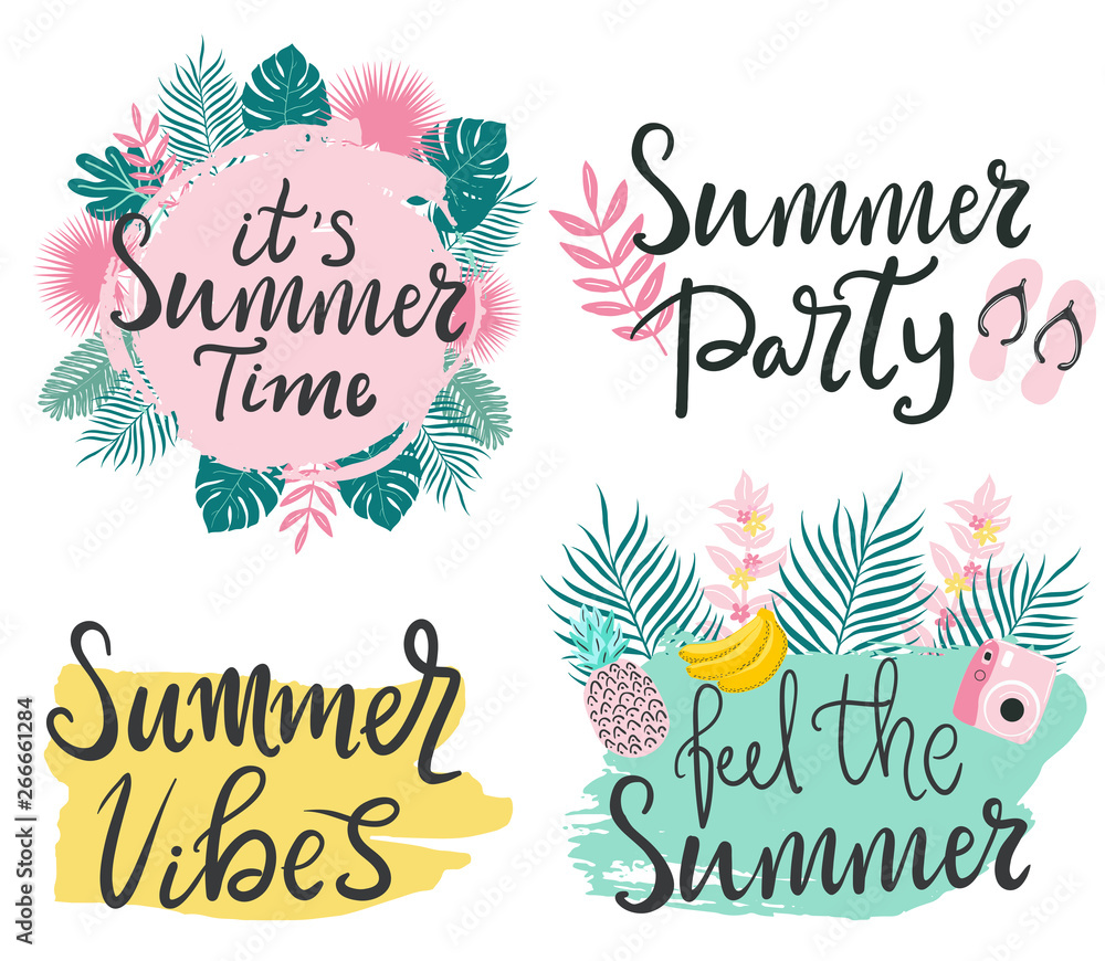 Collection of summertime typography quotes about summer. Hand lettering ...