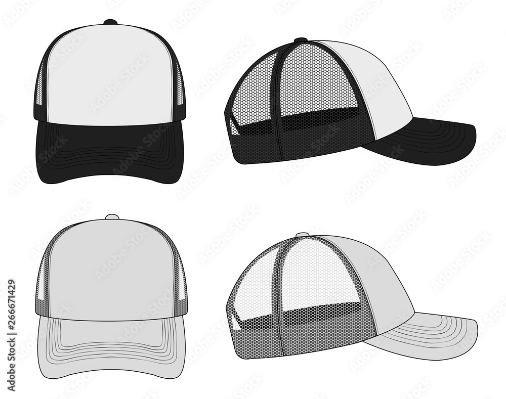 trucker cap / mesh cap template illustration set (black&white / gray ...