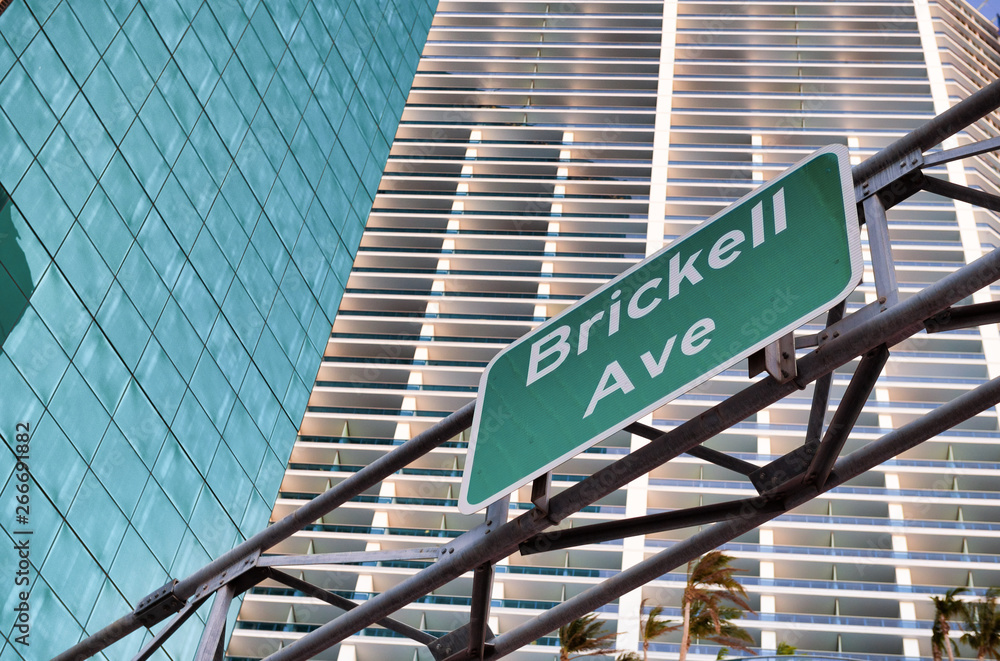 Brickell Avenue road sign in Downtown Miami Stock Photo | Adobe Stock