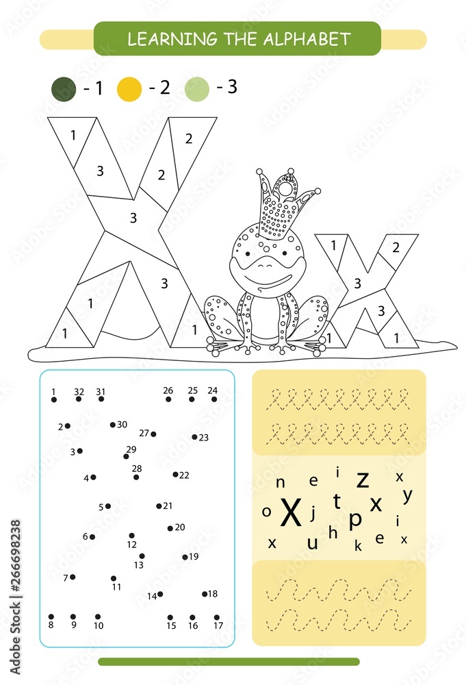 Letter X and funny cartoon xenopus. Animals alphabet a-z. Coloring page ...
