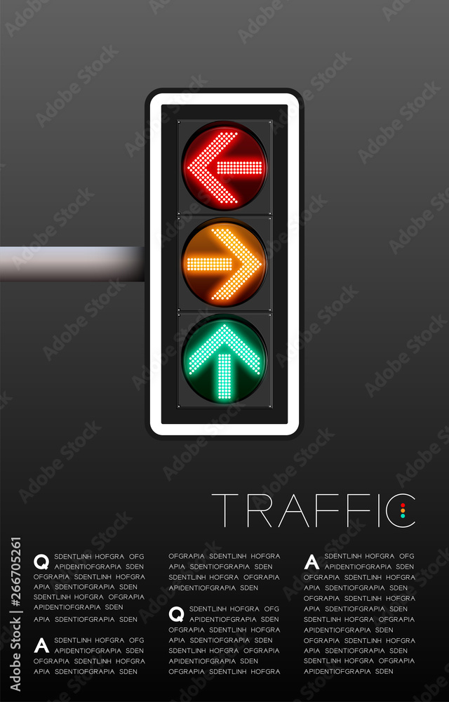 LED Traffic Light with arrow, Transportation concept poster or flyer ...