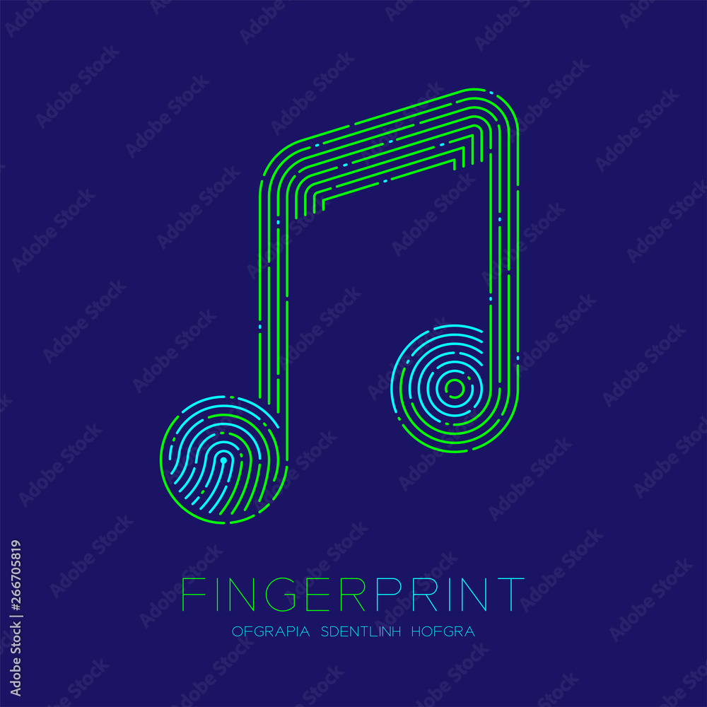 Music note sign pattern Fingerprint scan logo icon dash line, Musician ...