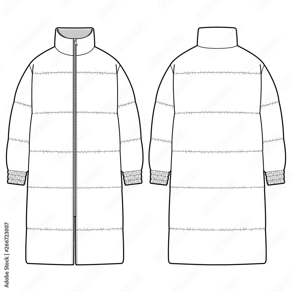 Long padded jacket Fashion Flat Templates Stock Vector | Adobe Stock