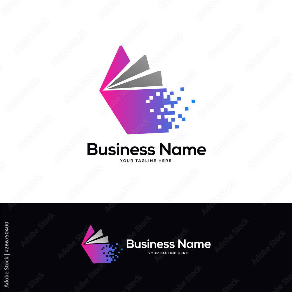 pixel book logo designs, tech book logo template, online education and ...