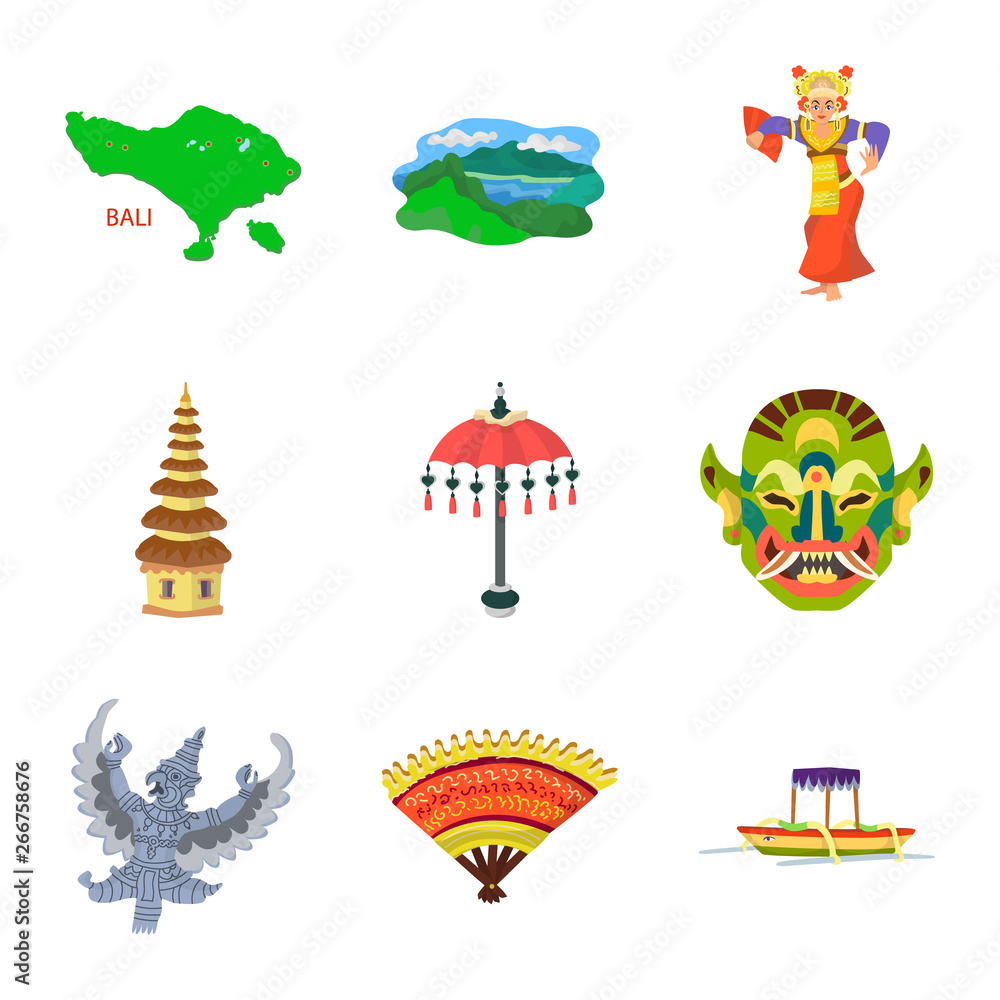 Isolated object of bali and indonesia icon. Set of bali and caribbean ...